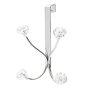 Home Basics Over the Door Double Towel Crystal Hooks, For Hanging Clothes, Coats, Robes or Towels, Organize Bathroom, Bedroom and Closet, Chrome 5" x 3" x 7.25