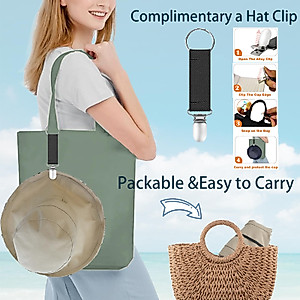 vidsel Womens Sun Hats Wide Brim Reversible Bucket Cotton Hat Packable Summer Travel Cap with Hat Clip,UV Protection Beige