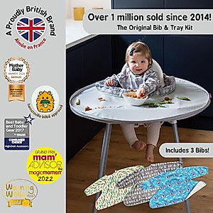 Tidy Tot- Bib & Tray Kit Baby Feeding Set - 3 Mess Proof Long Sleeve Smocks Attaches to Feeding Mat - Waterproof Bibs – Machine Washable. Fits Babies and Toddlers 6-24 months.