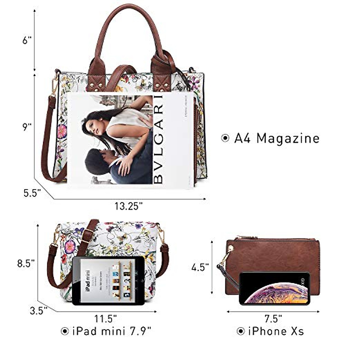 Dasein 3pcs Women Handbag Wallet Top Handle Satchel Purse Hobo Crossbody Shoulder Bag Tote Bag with Studs