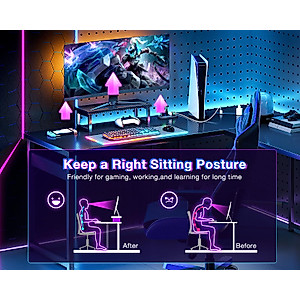 ODK L Shaped Gaming Desk with Power Outlets, 51 Inch Computer Desk with Monitor Stand, PC Gaming Desk, Corner Desk Table for Home Office Sturdy Writing Workstation, Carbon Fiber Surface, Black