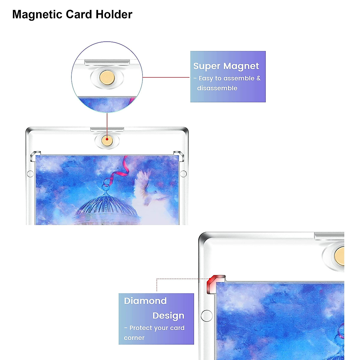 LRANFOW 6 Pack 55pt Magnetic Trading Card Holder Hard Card Case with UV Resistant for Cards