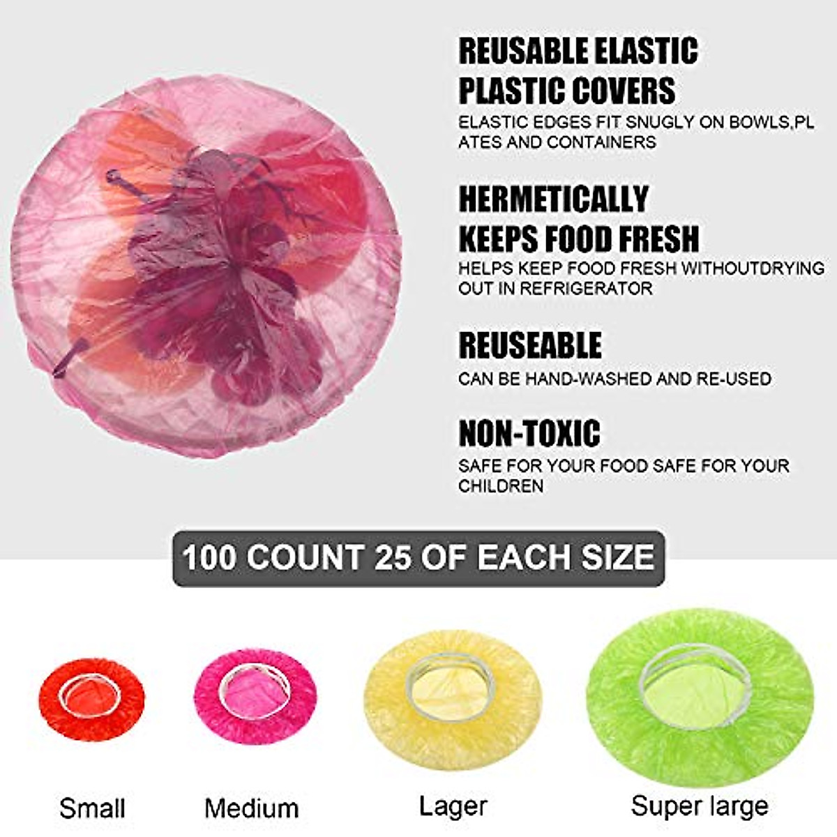 100 Pieces Elastic Food Covers Colorful Reusable Food Storage Covers Translucent Plastic Wrap for Bowl Dish Plate