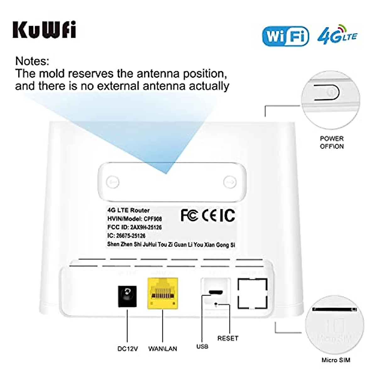 KuWFi 4G LTE Router with SIM Card Slot, Mobile WiFi Hotspot with LCD Display RJ45 | Support T-Mobile and AT&T | 150Mbps Wireless Connect up to 10 Devices(Built-in Antenna, No External)