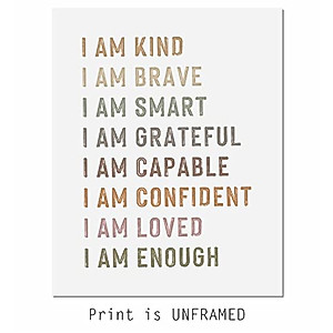 Affirmations Art Print for Kids, Classroom Wall Art, I am Enough, Kid's Bedroom, Rainbow Affirmations Print, I am Kind Smart Loved, Inspirational Nursery Decor, Unframed (11X14 INCH)