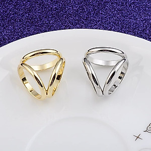 2PCS(Golden + Silver) Women Lady Girls Three Ring Fashion Scarf Ring Buckle Modern Simple Triple Slide Jewelry Silk Scarf Clasp Clips Clothing Wrap Holder