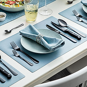 Velaze 48Pcs Black Silverware Set for 8 with Steak Knives, Stainless Steel Flatware Set, Mirror Polished Cutlery Set, Home Eating Tableware Set, Kitchen Utensils Set With Forks Spoons and Knives Set