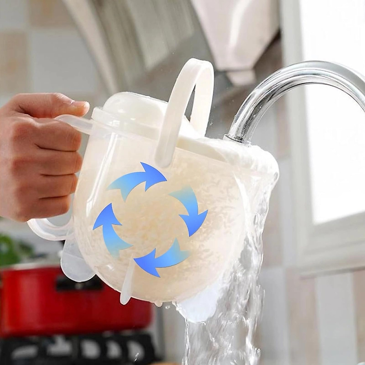 Rice Washer Strainer Bowl, Portable Rice Cleaner Strainer, Kitchen Colander with Handle for Rice, Beans, Grapes and Small Tomatoes