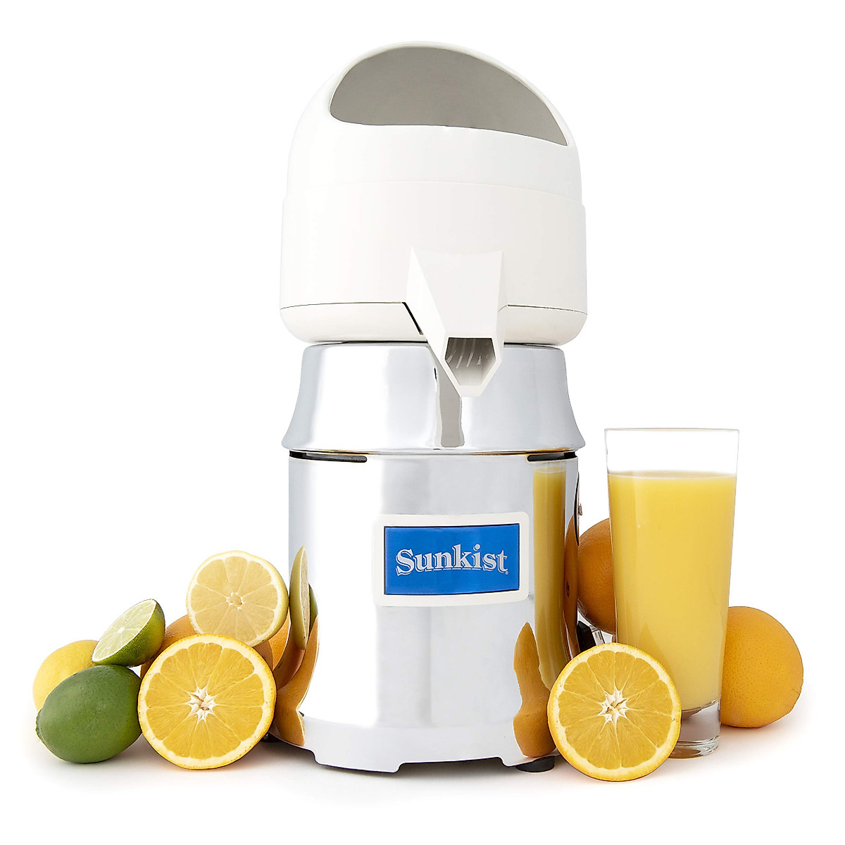 Sunkist Growers J-1 Commercial Juicer | Citrus Press | Electric Juice Extractor | Chrome | Includes 3 Interchangeable Extracting Bulbs | 20 Gallon Per Hour Ability | 31 Pounds