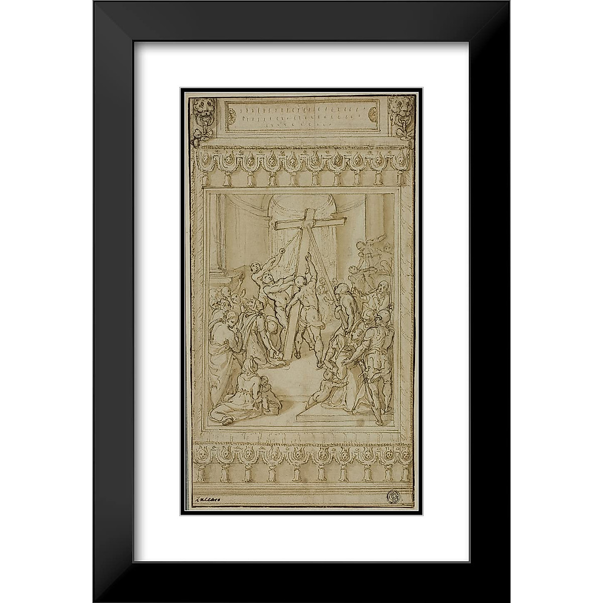 ArtDirect Cesare Nebbia 12x18 Black Modern Frame and Double Matted Museum Art Print Titled - Saint Helena Kneeling Before the True Cross (C. 1582)