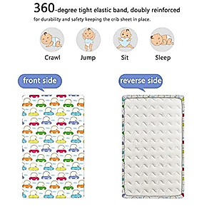 Cars Themed Fitted Crib Sheet,Standard Crib Mattress Fitted Sheet Ultra Soft Material-Crib Mattress Sheet or Toddler Bed Sheet, 28“ x52“,Multicolor