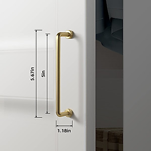 Goo-Ki 6 Pack 5" Center to Center Light Brushed Brass Modern Cabinet Pulls Solid Contemporary Home Improvement Hardware Brushed Drawer Pulls Zinc Alloy Kitchen Handles