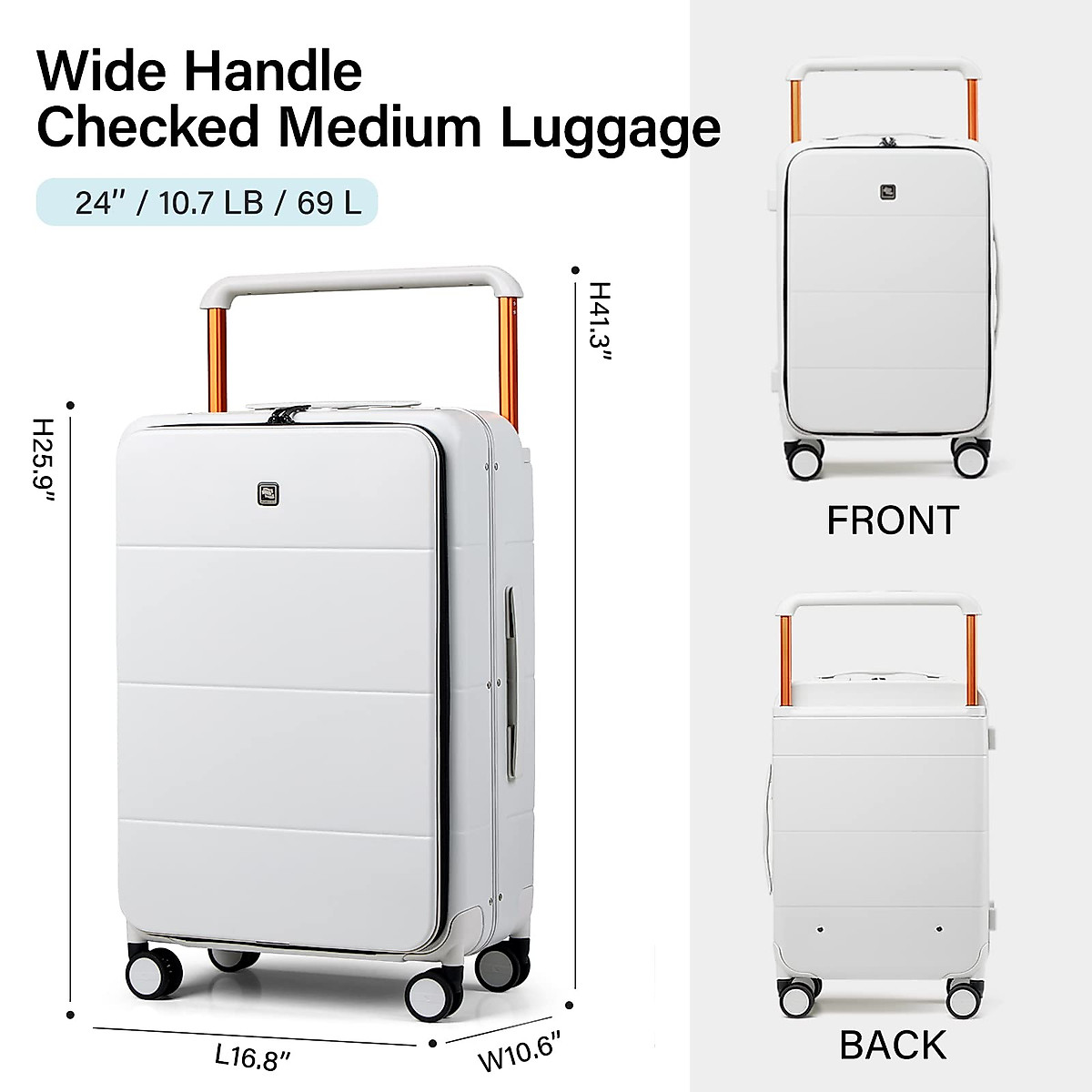 Hanke Luggage Hard Shell Suitcases 24 Inch Checked-Medium Luggage with Spinner Wheels TSA Approved Luggage Travel Luggage Wide Handle for Men Women(Smoke White)