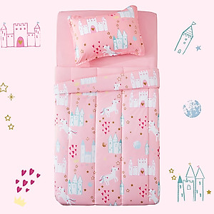 SLEEP ZONE Kids Bedding Twin Comforter Set - Super Soft & Cute Printed 2-Piece Comforter Set All Seasons for Boys, Girls, Fade Resistant, Machine Washable, Unicorn Castle