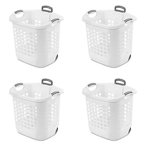 Sterilite 12168006 2 Bushel 71L Ultra Laundry Basket, White w/Titanium handles, 6 pack & 12248004 Laundry Basket, 62 L, White, Pack of 4