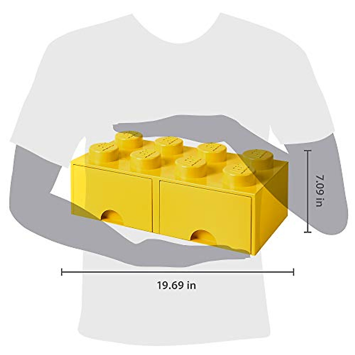 LEGO Brick Drawer, 8 Knobs, 2 Drawers, Stackable Storage Box, Bright Yellow
