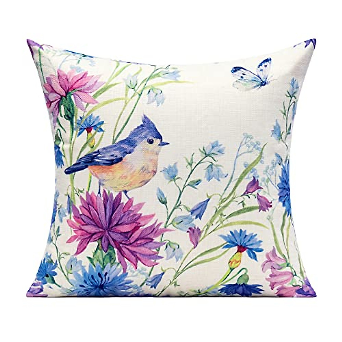 VAKADO 16x16 Set of 4 Outdoor Pillow Covers Summer Patio Furniture Cushion Cases Spring Garden Bird Butterfly Ladybug Decorative for Porch Bench Couch Sofa