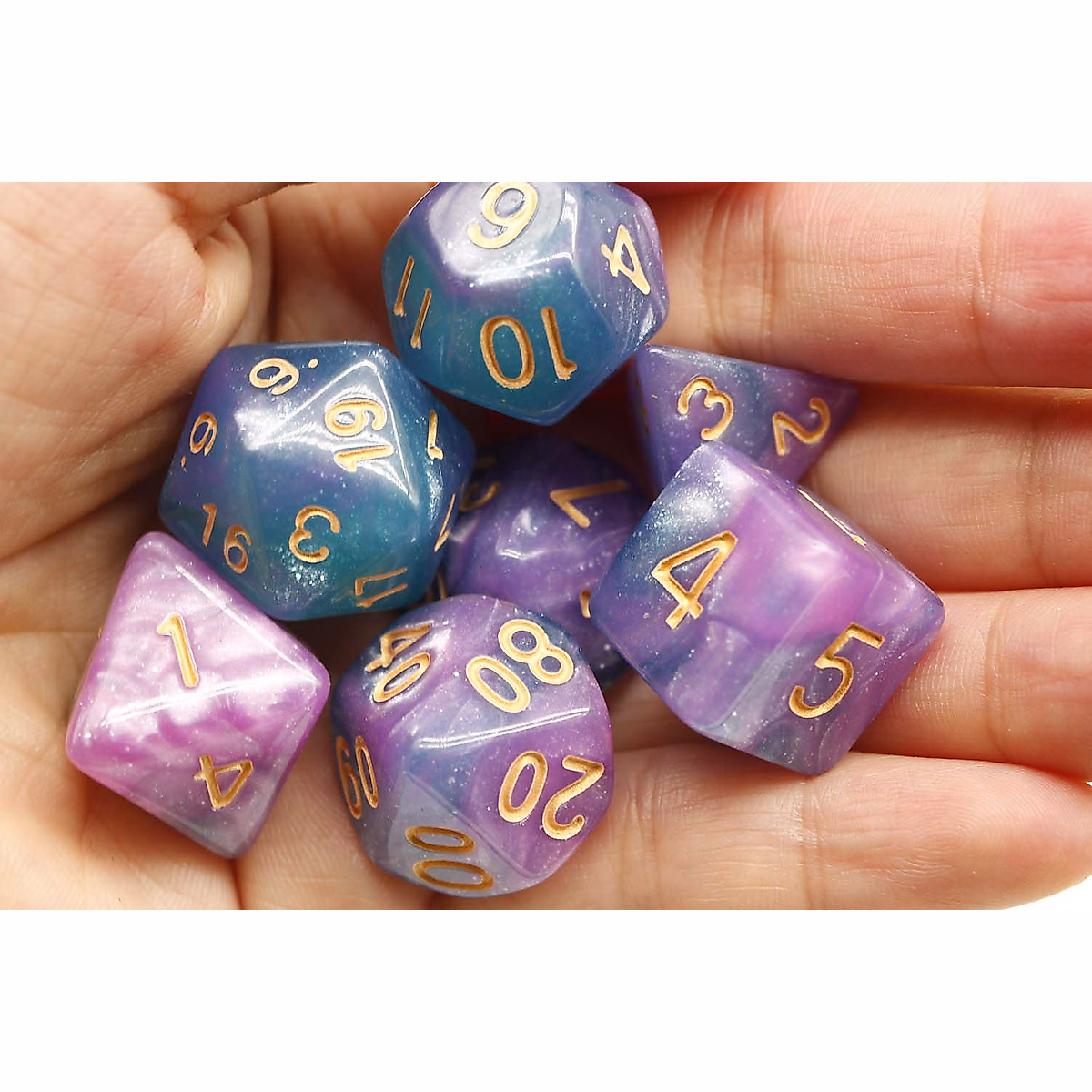 DND Dice Polyhedral 7-Die Dice Set for D&D Dungeons & Dragons Role Playing Gaming Night Sky dice with Glitter Purple Green…