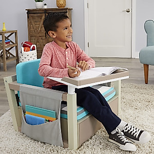 Little Tikes 2-in-1 Fun & Study Swivel Real Wood Desk with Chair Set, Fabric Cushion, Study Desk with Storage, Modern Design, Home & School- Kids Furniture for Children Girls Boys Ages 4-10 Year Old