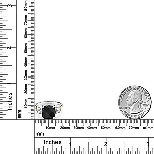 Gem Stone King 925 Sterling Silver and 10K Yellow Gold Cushion 10MM Gemstone Birthstone and Round 4MM White Moissanite 3 Stone Ring For Women Available In Size 5, 6, 7, 8, 9