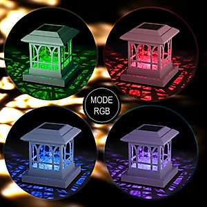 White Solar Post Lights Outdoor Fence Post Lights Fit 3.5x3.5 4x4 4.5x4.5 5x5 Deck Post Lights Solar Powered, RGB & Warm White, 20 LM 1000mAh Battery IP65 Waterproof, ABS Shell Glass Lens (12 Pack)