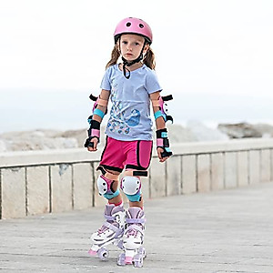Roller Skates for Girls Boys Kids, 4 Sizes Adjustable Toddler Roller Skates Shoes with Light up, All 8 Wheels of Girl's Skates Shine, Safe and Fun - Best Birthday Gift for Indoor Outdoor Sports