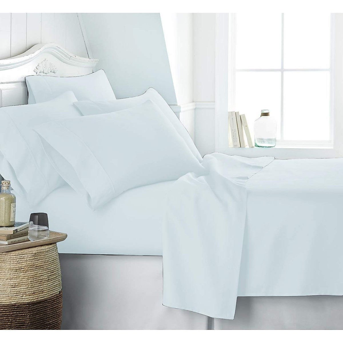 Audley Home 100% Egyptian Cotton Sheets Set, 400 Thread Count Bed Sheets – 4 Piece Bedding Sets- Sateen Weave Long-Staple Cotton, Wrinkle-Free, Fitted Sheet Upto 18'' Deep Pocket (Queen, White)