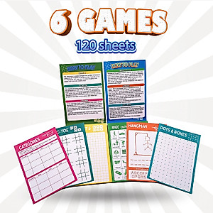GRANDLMOON 6 Portable Travel Game Activities Notepad On The Go Plane Trip Game 4 x 6-inches (2 Pads and 60 Sheets Each)