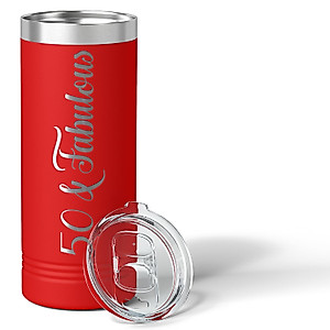 50 & Fabulous 22 oz Skinny Tumbler 50th Birthday Gifts For Women on Red Decorations Funny Present Vacuum Insulated Cup