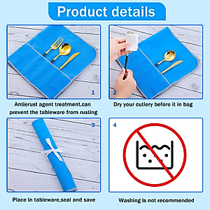 17 Pieces Silver Storage Bags Anti Tarnish Silver Protector Bags Silverware Bags Blue Holder for Silverware Place Setting Roll Flatware Storage Organizer with White Ribbon for Utensils, 3 Styles