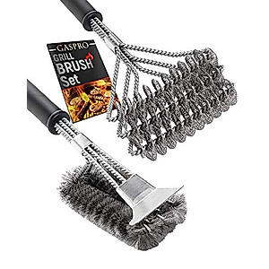 18-Inch Grill Brush Set (1 x Bristle Free Brush, 1 x Scraper Brush ), BBQ Brush for Grill Cleaning, Outdoor Grill Cleaning Tools, Stainless Steel, 2 PCS