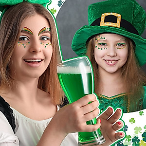 117 Pcs St. Patrick's Day Glitter Face Tattoos Green Face Jewelry Tattoos Temporary Face Jewelry Three Leaf Glitter Shamrock Clover for St. Patrick's Day Party Accessory, 33 Sheets