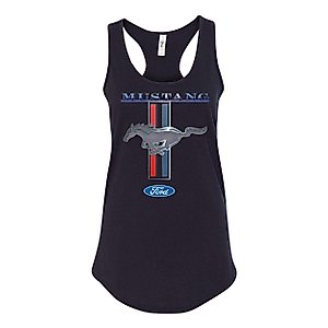 Ford Mustang Pony and Stripes Ladies Racerback Tank Top Women Lady Car Auto Automobile Racing-Black-xs