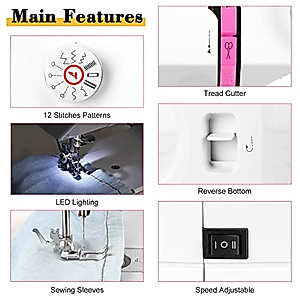 Sewing Machine for Beginners Mini Portable Sewing Machine with 12 Built-In Stitches Heavy Duty Handheld Electric Sewing Machine for Kids, Adjustable Speed & Great for Beginners, Pink