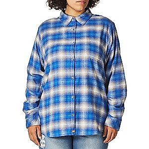 Dickies Women's Long Sleeve Flannel Shirt, Ombre Blue Grey Plaid, Medium