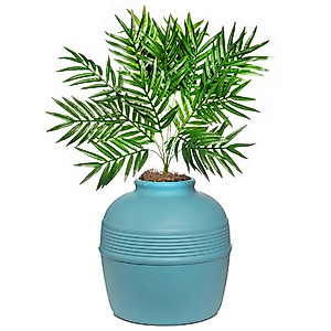 Good Pet Stuff Hidden Litter Box & Reusable Liner Essentials Kit, Round Enclosed Cat Planter Furniture, Fake Plant, Hooded Vented Carbon Filter System for Odor Control, Easy to Clean, Caribbean Blue