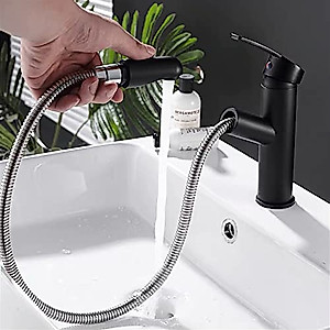 -Faucets,Basin Mixer Tap Basin Faucet, Copper Pull Out Bathroom Chrome Basin Faucet, Deck Mounted Cold Hot Water Sink Crane Mixer Taps for Bathroom Kitchen/Black/Hose Size 12
