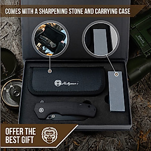 Holtzman's Gorilla Survival 'Clip Point' Folding Knife featuring D2 Steel Blade with G10 Tactical Handle in Gift Box Set (Black+Orange)