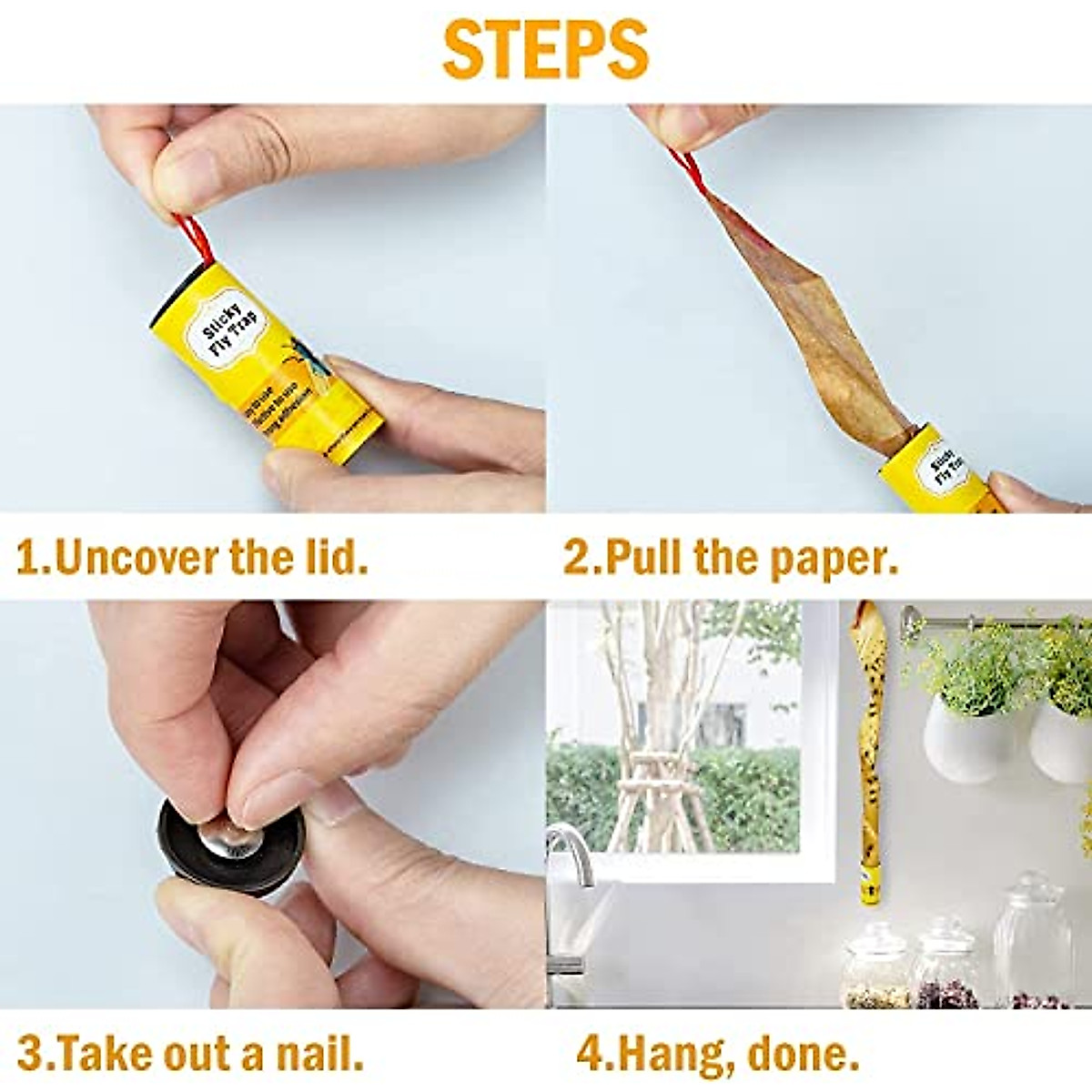 Dwcom 20 Packs Fly Tape, Fly Strips, Fly Paper Strips Roll Ribbon, Sticky Fruit Fly Traps Hanging Catcher Gnat Fungus Trap Killer for Indoors Outdoors