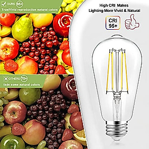 WIHTU Vintage LED Edison Bulbs, 6W Equivalent 60W, ST58 Antique LED Filament Bulbs, LED Light Bulbs with 95+ CRI, High Brightness Daylight 4000K, 900lumens, E26 Medium Base, Clear Glass, 6-Pack