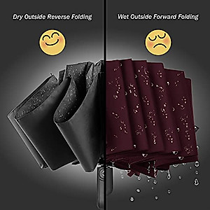 Travel Inverted Umbrella Compact Windproof- Automatic reverse Black Umbrellas for Rain - Men and Women, Folding Portable Teflon Coating 120cm Span, 10 Large Rids Umbrella