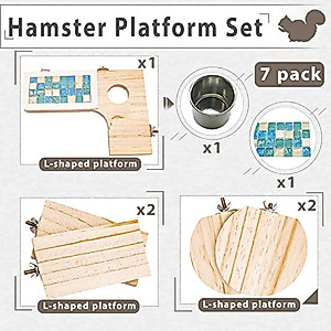 kathson 7 Pcs Dwarf Hamster Wooden Platform Natural Guinea Pig Springboard Chinchilla Toys for Mice Squirrel and Small Animal