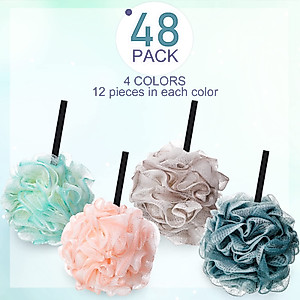 48 Pack Bath Sponge Shower Loofahs Bulk 50g Soft Net Body Scrubber Sponge Ball Body Shower Puff Mesh Pouf Bath Scrunchies Body Wash Puff for Men and Women Exfoliating Shower Pouf Balls (Classic Color)