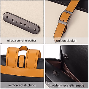 CLUCI Womens Backpack Purse Leather 15.6 Inch Laptop Travel Business Vintage Large Shoulder Bags Beige with Yelow Fine lines
