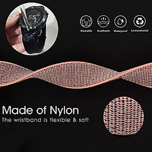 Abanen Hook and Loop Quick Dry 20mm Watch Band for Fenix 7S / Fenix 6S / Fenix 5S / Instinct 2S, Woven Nylon Ultralight Sport Wristband Strap for Garmin epix Pro 42mm (Pink)