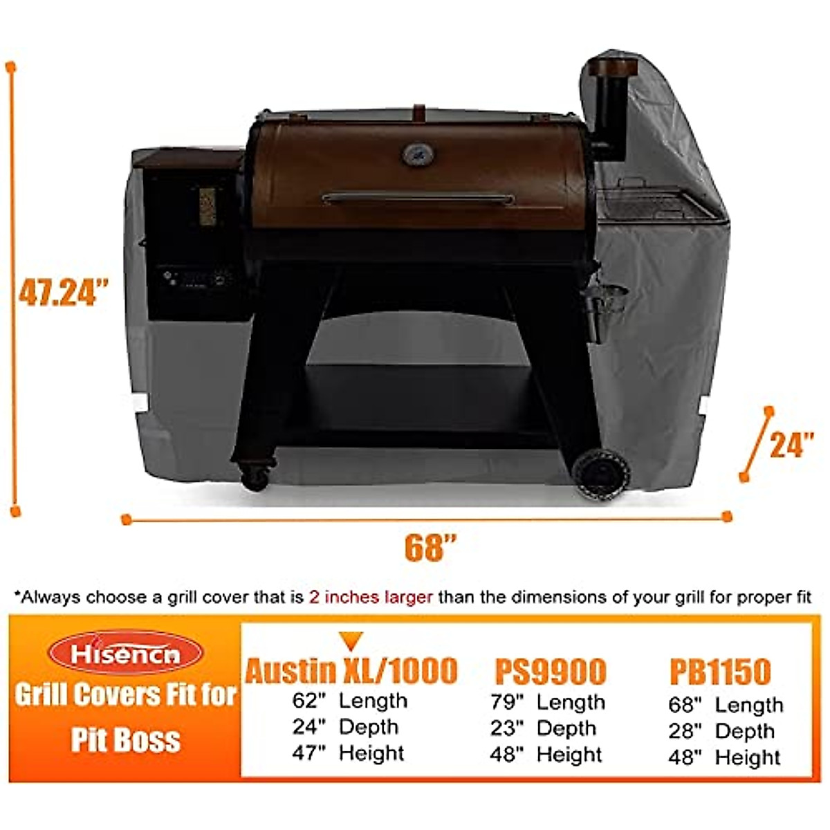 Hisencn Grill Cover for Pit Boss Austin XL, Z Grill 1000, Heavy Duty Waterproof Wood Pellet Grill Cover for PB Rancher XL, 1000, 1100 pro, 1150, UV and Fade Resistant BBQ Cover