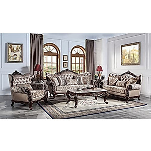 Acme Benbek Sofa with 5 Pillows in Taupe and Antique Oak