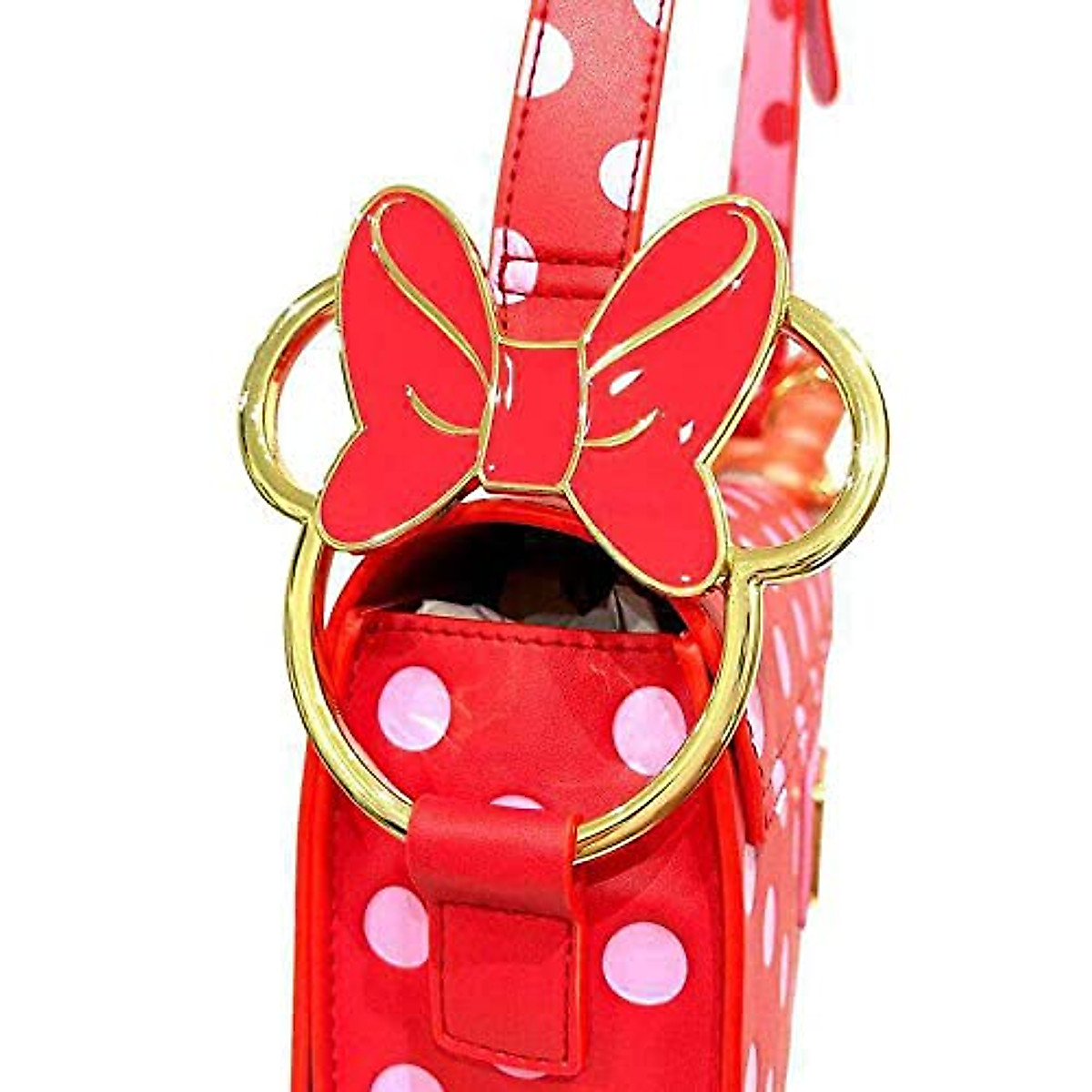 Loungefly Disney Minnie Mouse Pink Polka Dot Bow Strap Crossbody Purse Handbag