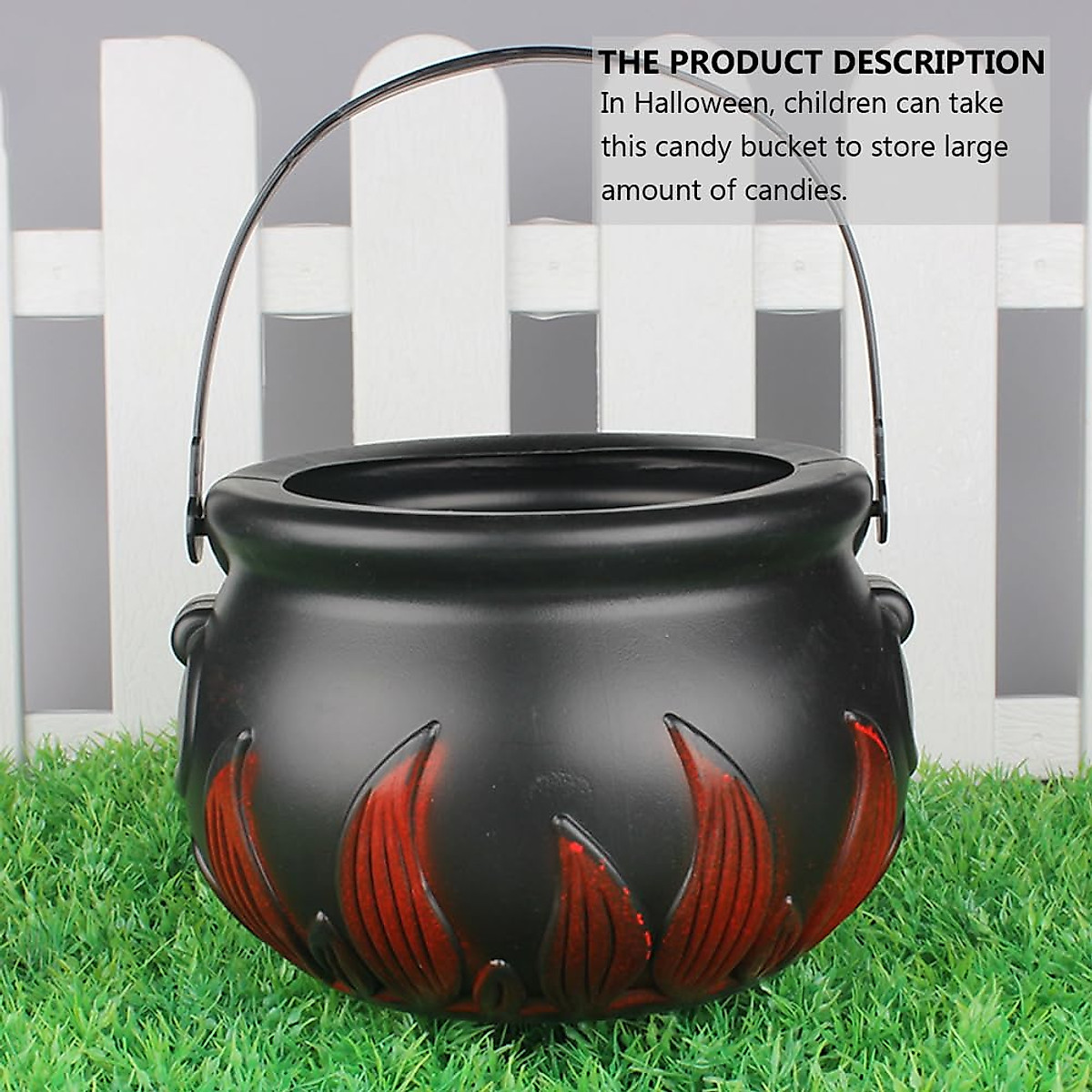 DOITOOL 4Pcs Halloween Witch Cauldron Handheld Plastic Flame Barrel Black Cauldron Halloween Candy Buckets Candy Holder Pot with Handle for Halloween Party Decorations (2 Big Size+ 2 Small Size)