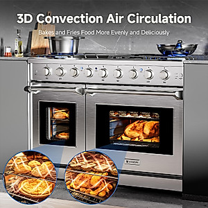 AAOBOSI 48 Inch Freestanding Gas Range Ovens with 7.0 cu.ft Large Capacity Double Convection Ovens, 6 Sealed Burners Plus Iron Grill Burner, Stainless Steel Gas Range Stove with NG/LPG Convertible